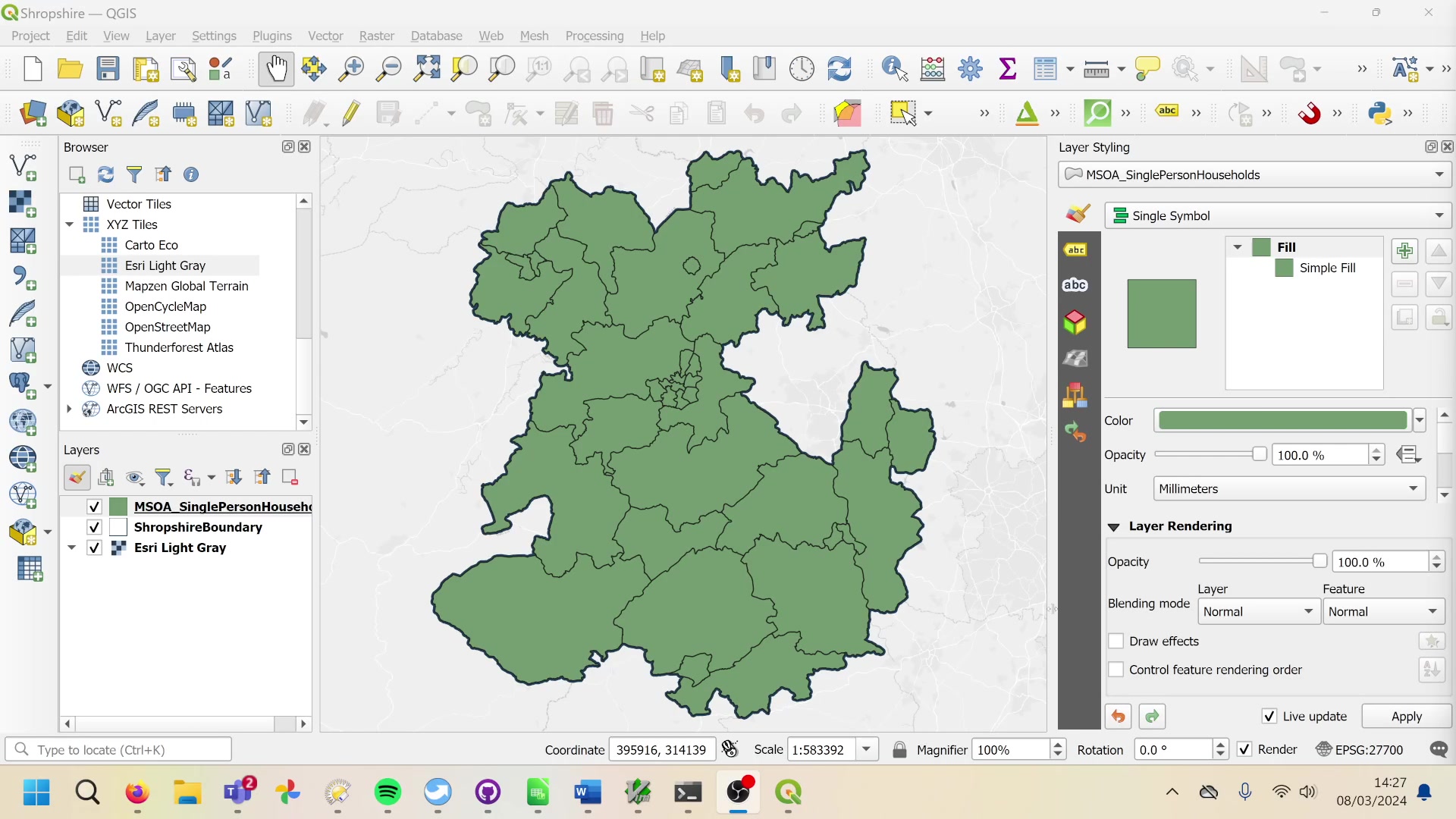 Styling a vector polygon layer with graduated symbols