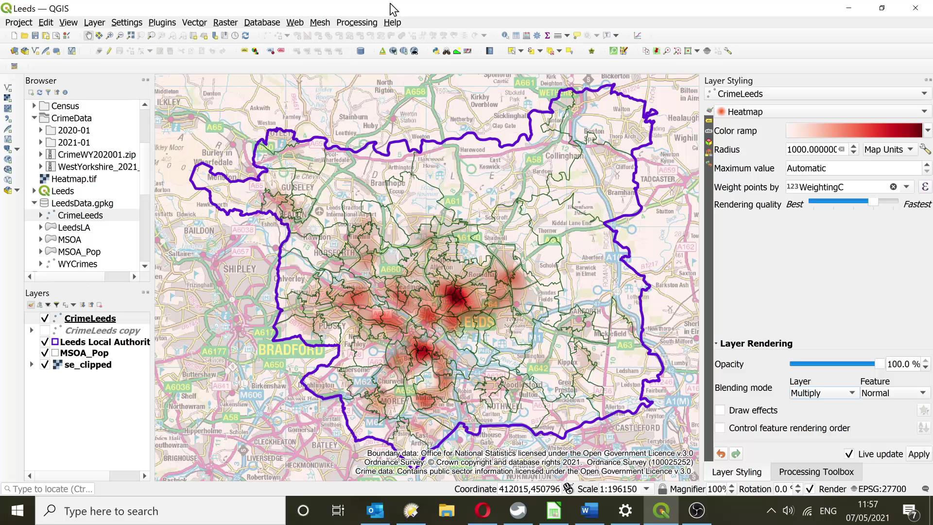 Creating a raster heatmap in QGIS